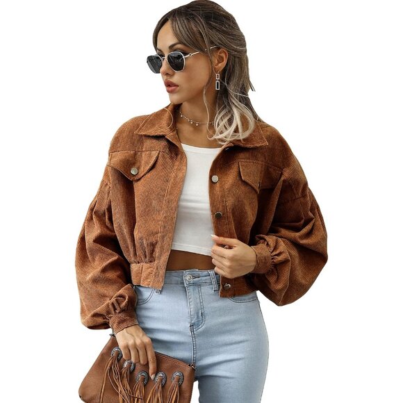 Jackets & Coats | Stylish Womens Corduroy Button Down Shacket With Puff ...